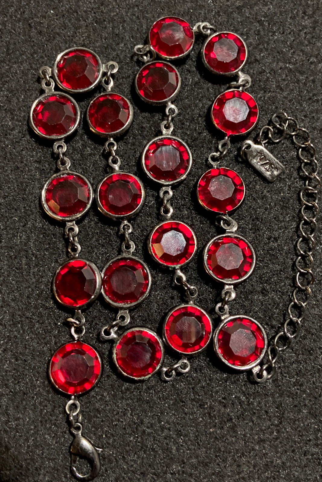 VINTAGE 1928 NECKLACE RHINESTONE RED RUBY COLOR-18” L… - Gem