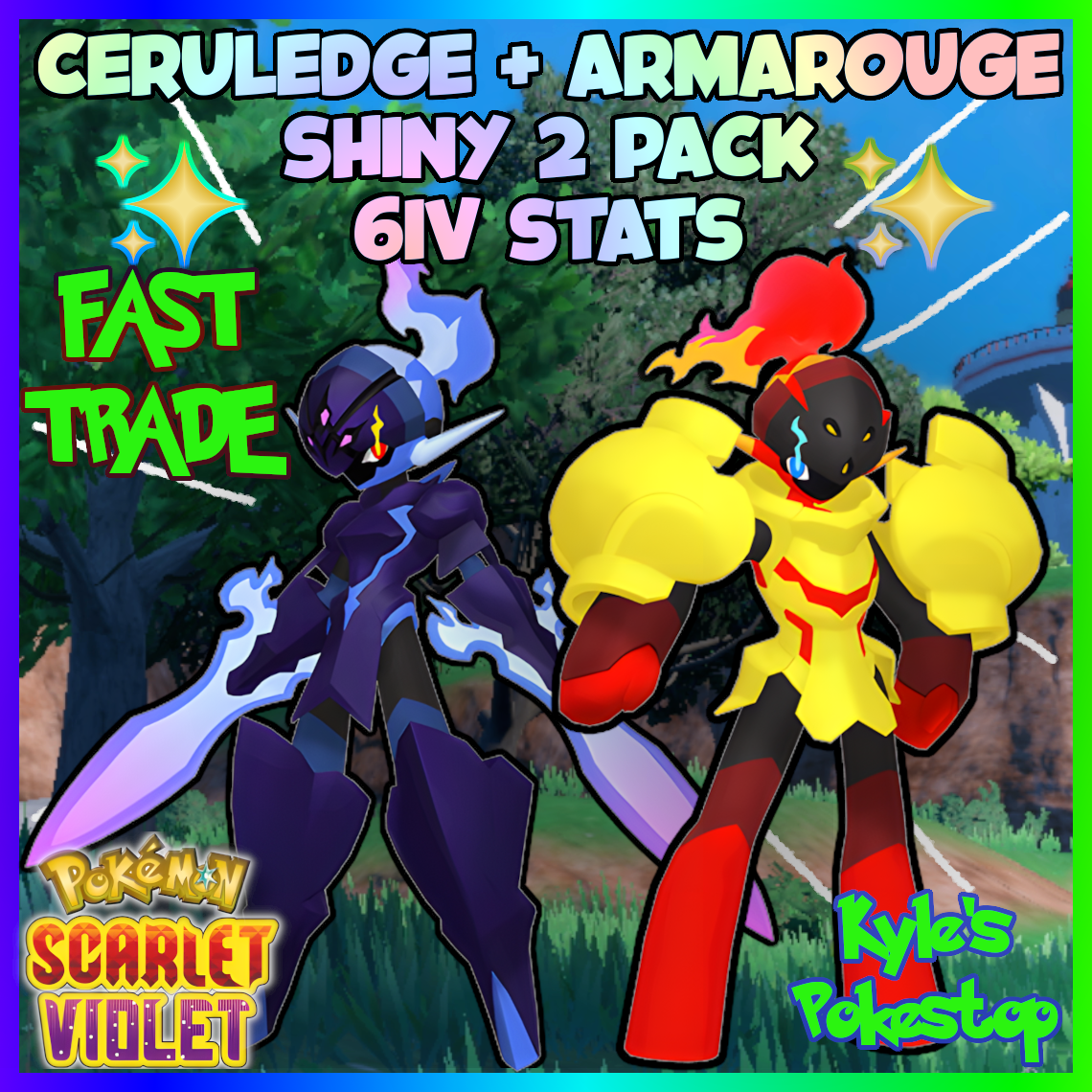 SHINY CERULEDGE + ARMAROUGE 2 PACK POKEMON SCARLET AND VIOLET EV'D ...