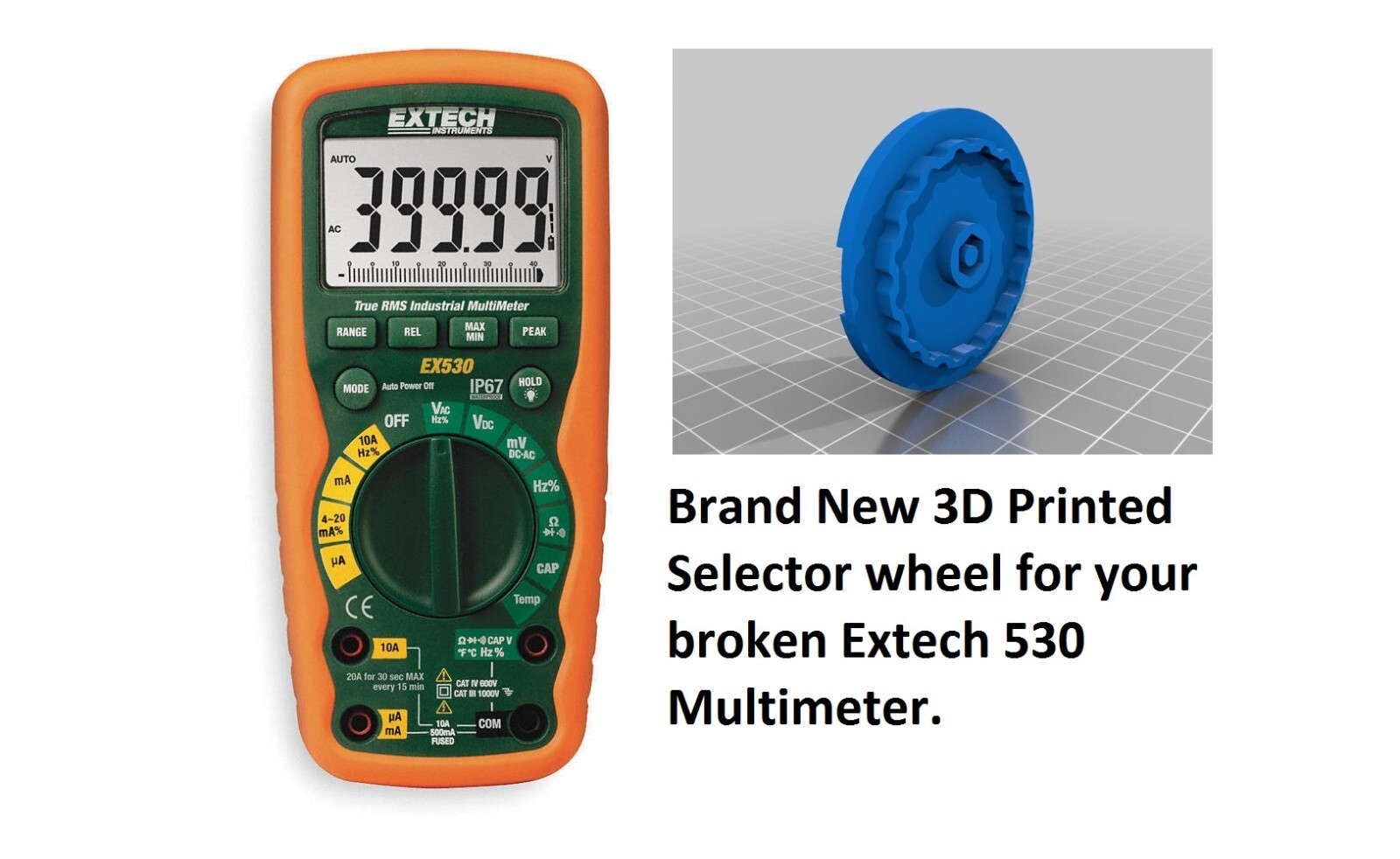 Extech 530 Digital RMS Multimeter Selection Dial repair brand new 3D ...