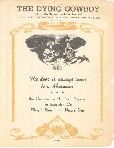 The Dying Cowboy Sheet Music Hawaiian Guitar 1939 Saas Brown Filling In ...