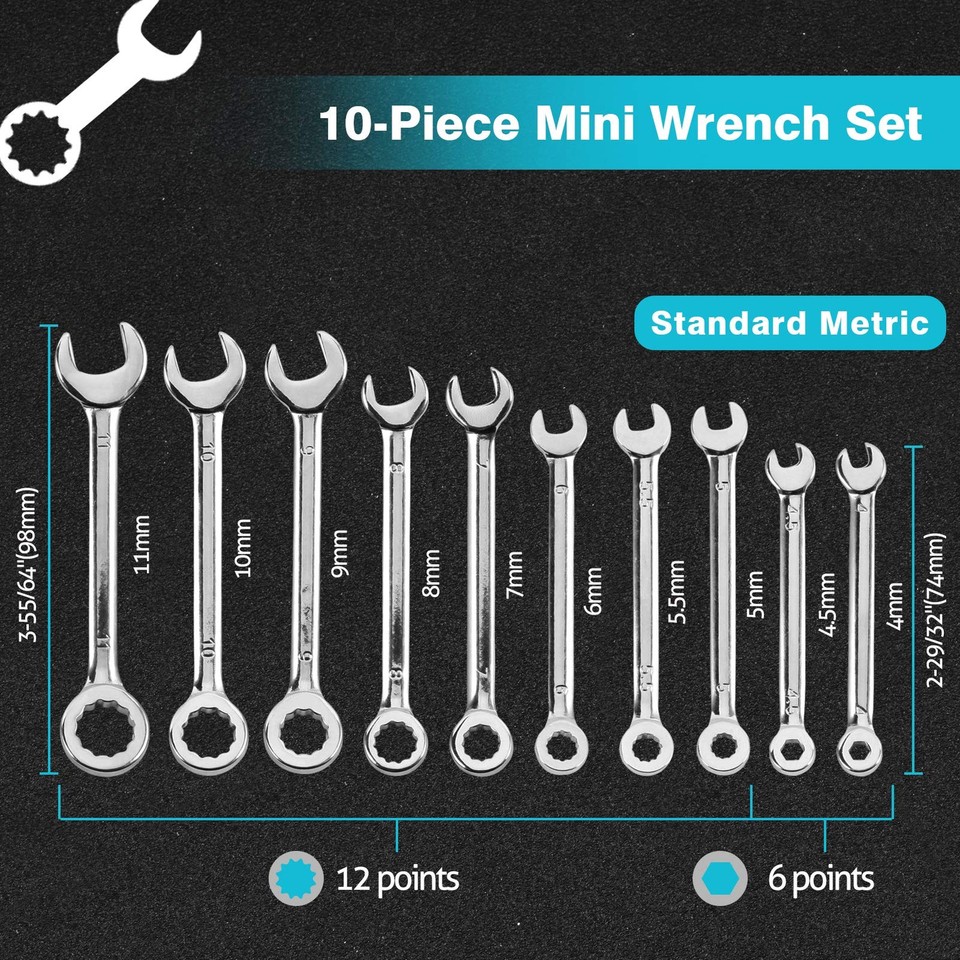 Small Wrench Set, 10 Pcs, 4-11mm Mini Combination Wrench Sets with ...