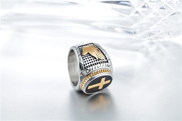 Men Prayer Hand Christian Holy Cross Ring Band Enamel Gifts Stainless ...