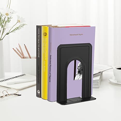 6 Pcs Metal Bookend Non-Skid Book Stopper for Shelves Library Office ...