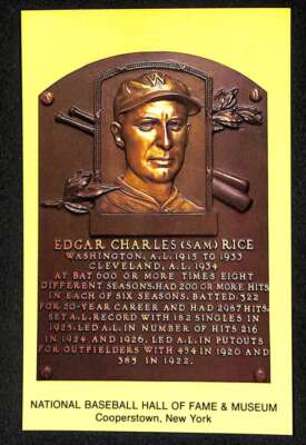 1964-Date Hall of Fame Plaque Sam Rice HOF Cooperstown NM Yellow D82332 ...