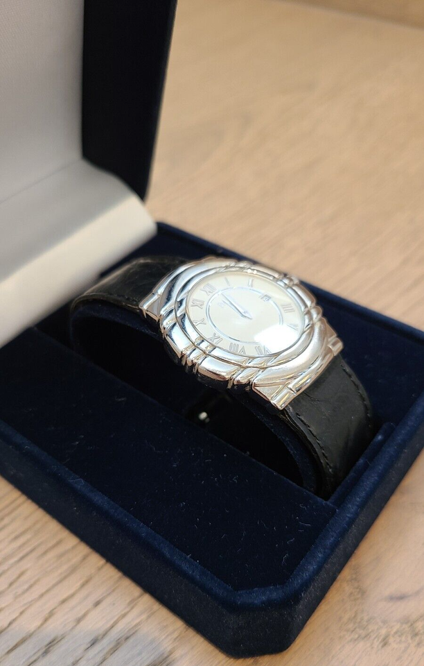 Mens PIAGET Tanagra 18k White Gold White Roman Dial Quartz Watch 17041 ...