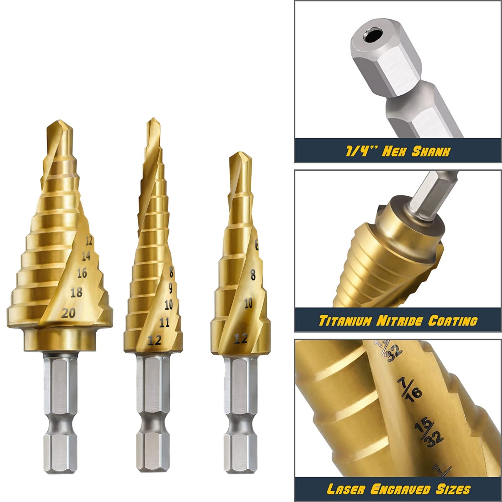 TITANIUM Step Drill Bit Set Unibit Industrial Reamer reaming 28 SIZES ...