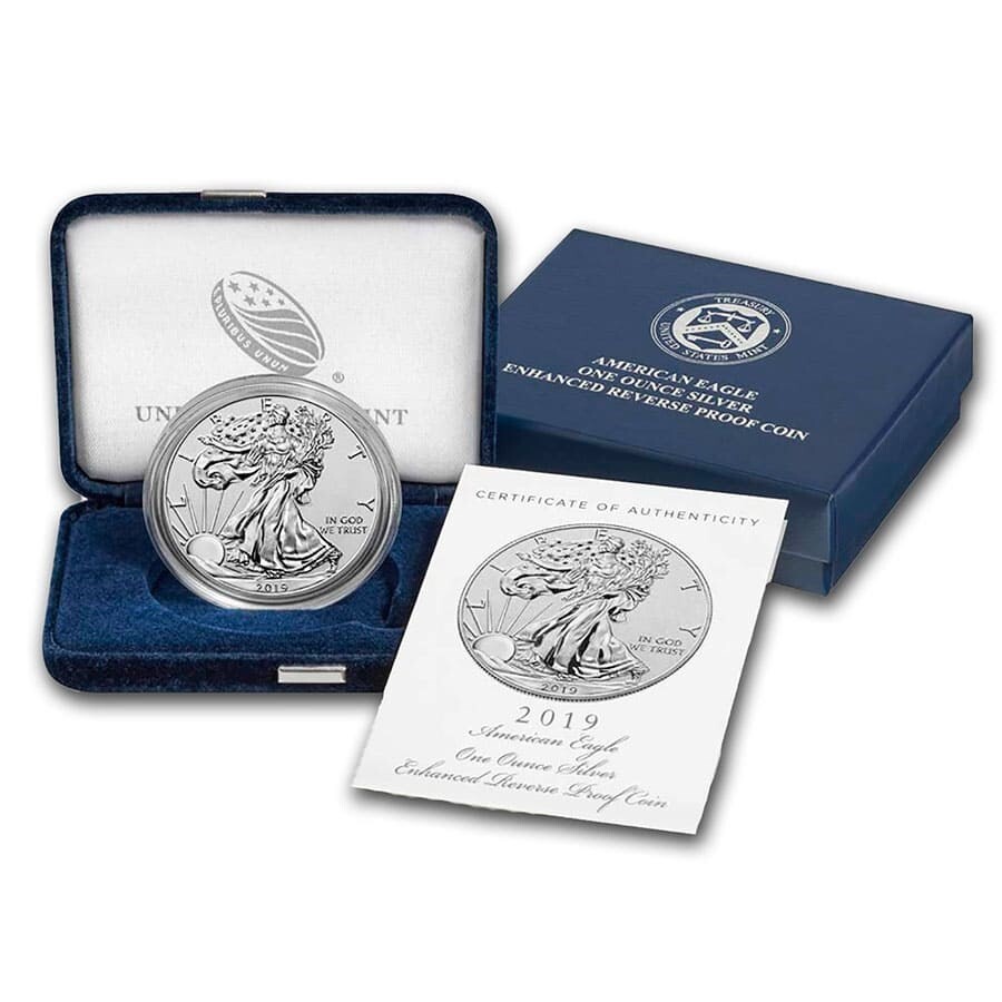 (1) 2019 S 1oz US American Silver Eagle $1 Dollar Reverse Proof Coin w ...