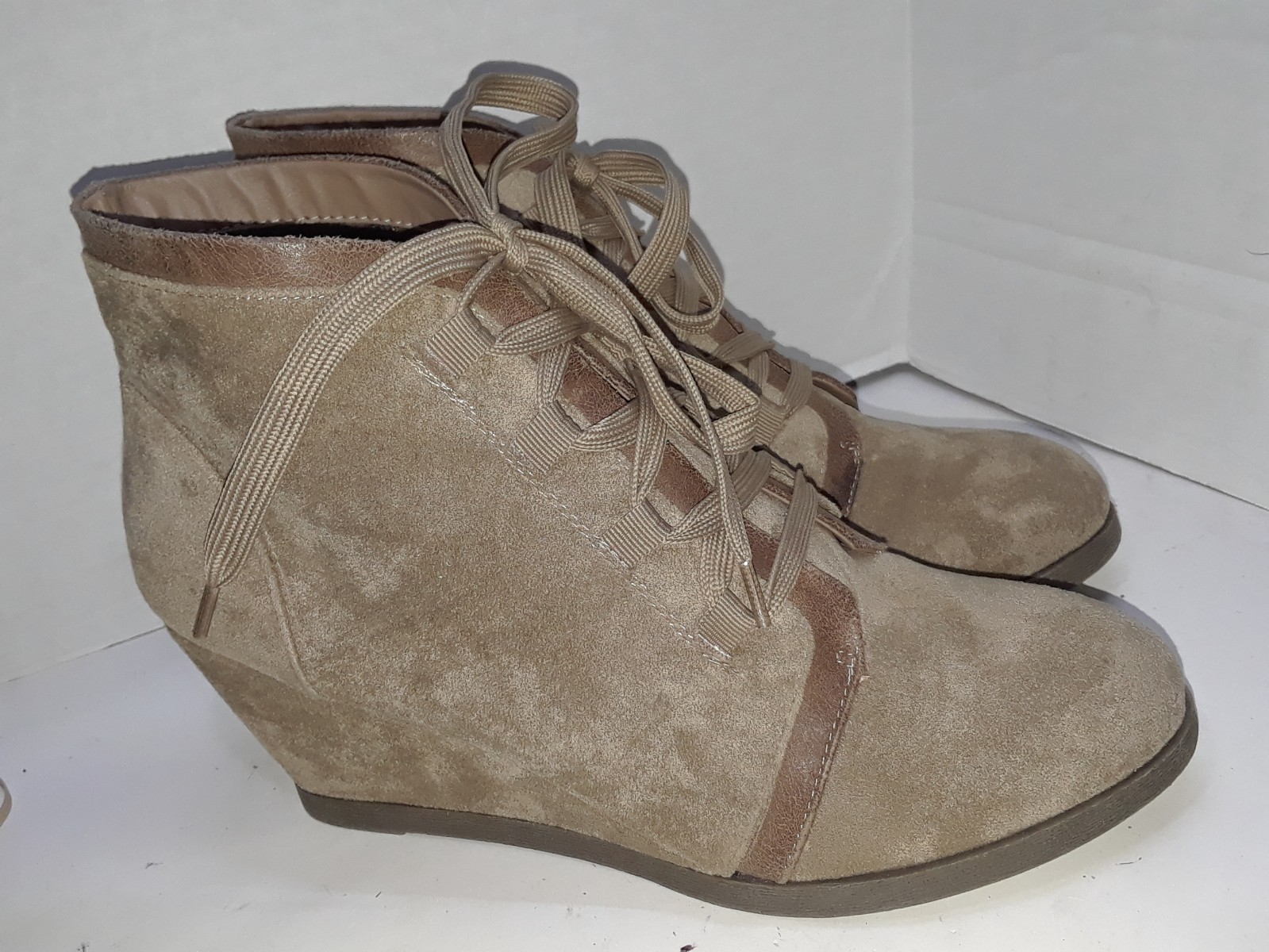 MADDEN GIRL DUKKEE Brown/Beige Wedge Dress Ankle Booties Size 10 M | eBay