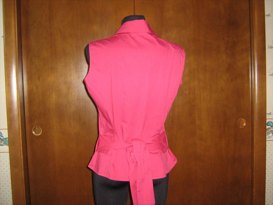 Coldwater Creek Hot Pink cotton button down TOP S sleeveless Back Tie ...