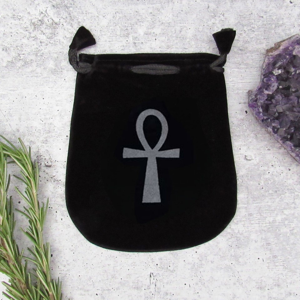 NEW Ankh Velveteen Bag 5" - For Dice, Runes, or Crystals Black Velvet ...
