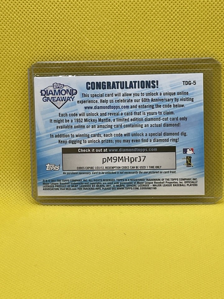 2011 Topps Redemptions Diamond Giveaway Code Cards #TDG-5 DEREK JETER ...