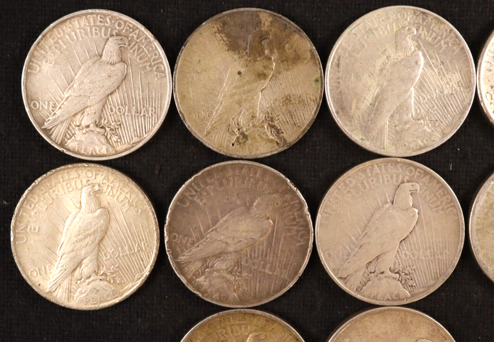 Lot of 10 - Peace Silver Dollars (1922-1924) - 1/2 Roll - Circulated ...