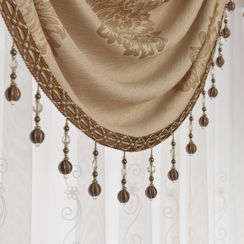 luxury European jacquard embroidery yellow cloth curtain tulle valance ...