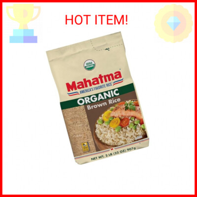 Mahatma Organic Brown Rice, 2-Pound Bag of Rice, Microwave Rice in 20 ...