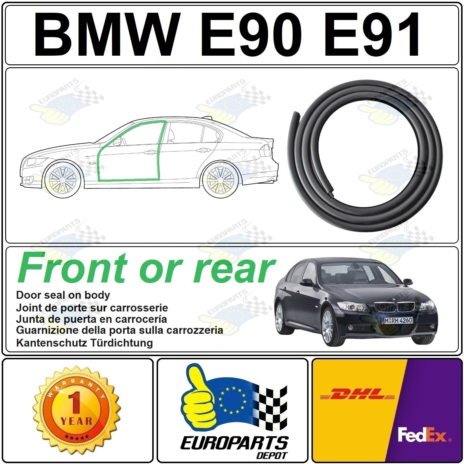 BMW 3 Series E90 E91 Sedan & Wagon Weatherstrip Rubber Door Seal Edge ...