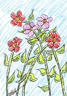 FIVE FLOWERS Still Life Plant Original Pastel Pencil Contemporary Art ...