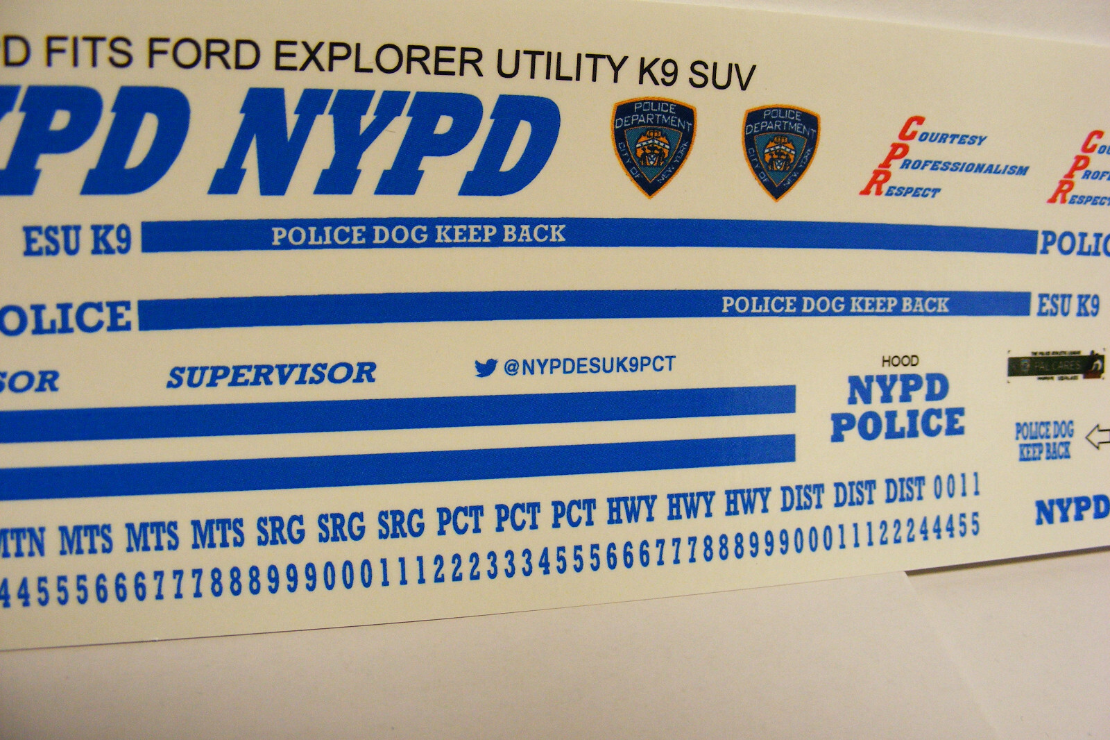 NYPD ESU K-9 1/24 Water Slide Decals Fits Motormax Police SUV | eBay