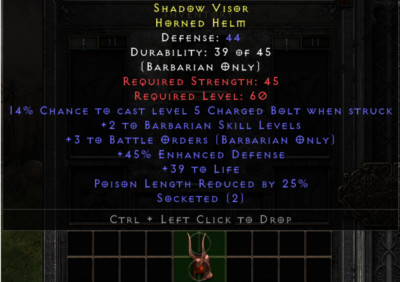 D2r rare barb helm rare horned helm 2skills 3bo 39life 25plr 2s--non ...