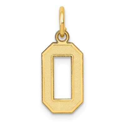 14K Yellow Gold Laser Cut Small Satin Number 0 Fancy Charm Pendant For ...