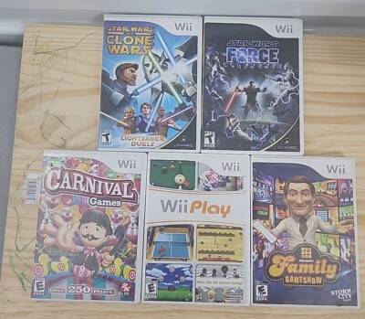 Nintendo Wii 5 Game Lot Wii Play Family Game Show Star Wars Carnival ...