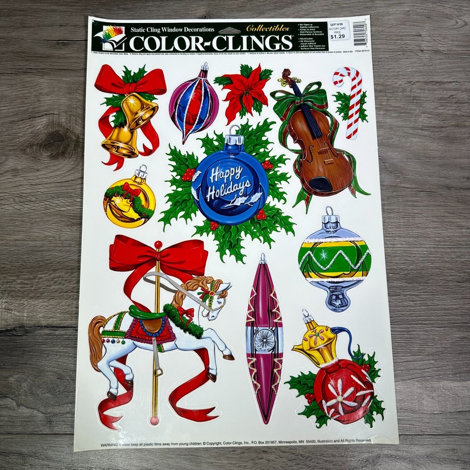 Vintage Christmas Winter Window Color Clings 12"x15" New Old Stock You ...