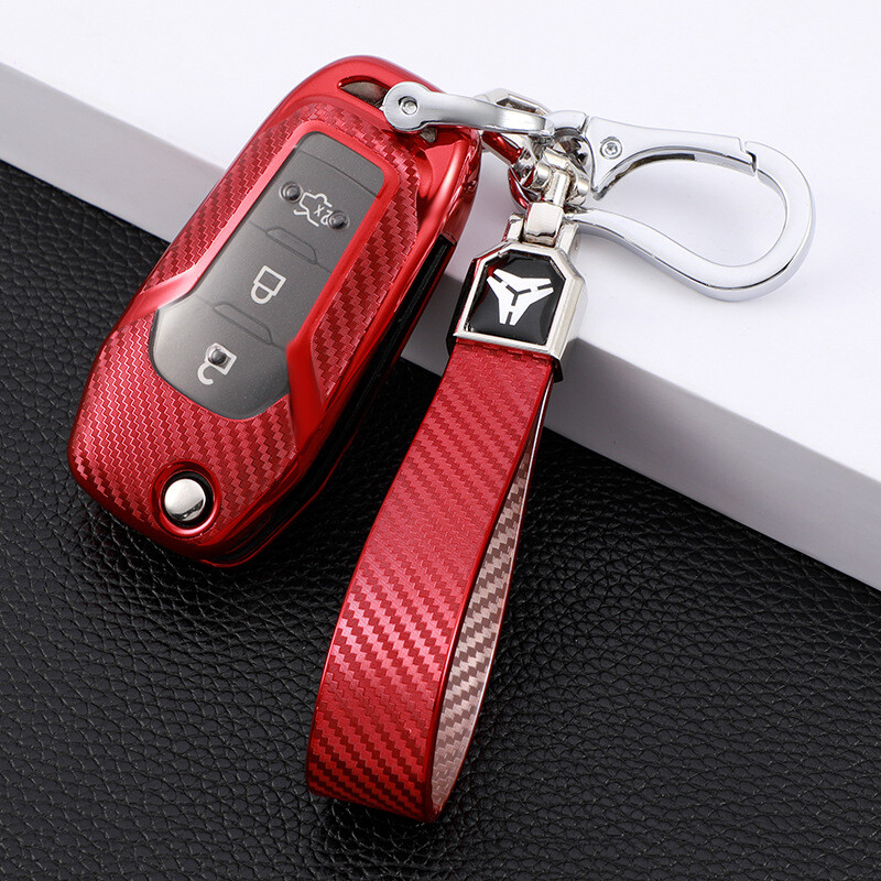 TPU Carbon Fiber Car Flip Key Fob Case Cover For Ford F-150 F250 Escape ...