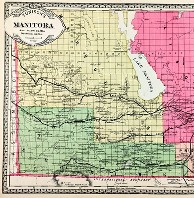 1897 MANITOBA Map ORIGINAL CANADA Winnipeg Marquette Lisgar Manitou ...
