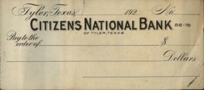 192x Tyler Texas (TX) Citizens National Bank of Tyler,Texas Blank Check ...