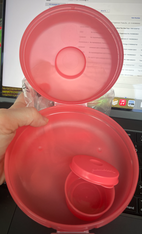 Tupperware Round Sandwich Keeper with Smidget Bagel Fruit Guava Pink ...
