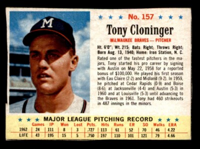 1963 Post Baseball #157 Tony Cloninger VG | eBay