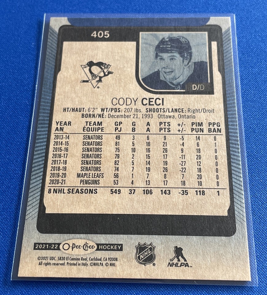2021-22 O-Pee-Chee - Blue Border #405 Cody Ceci Pittsburgh Penguins | eBay