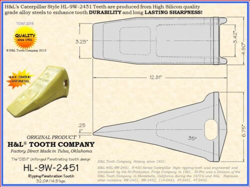 9W2451 FORGED Short Ripper Tooth for Cat R450 Series USA Made by H&L ...