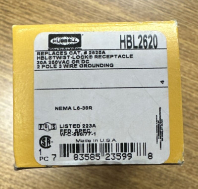 HUBBELL HBL2620 30A 250V 2P 3W GROUNDING TWIST LOCK RECEPTACLE *NEW IN ...