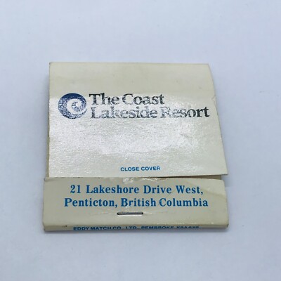 THE COAST LAKESIDE RESORTS VINTAGE MATCHBOOK PENTICTON BRITISH COLUMBIA ...