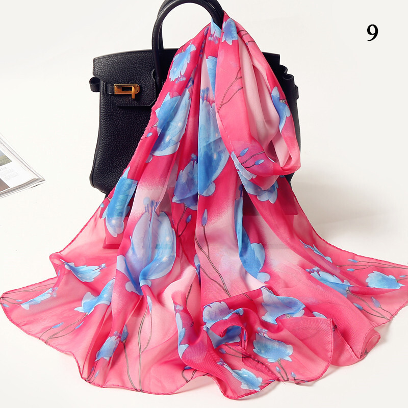 Women’s Soft Chiffon Silk Scarf Printed Long Shawl Pashmina Stole Wraps ...