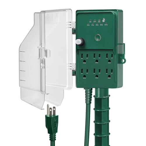 Outdoor Power Stake Light Timer Dusk to Dawn 6 Electrical Outlet Power ...