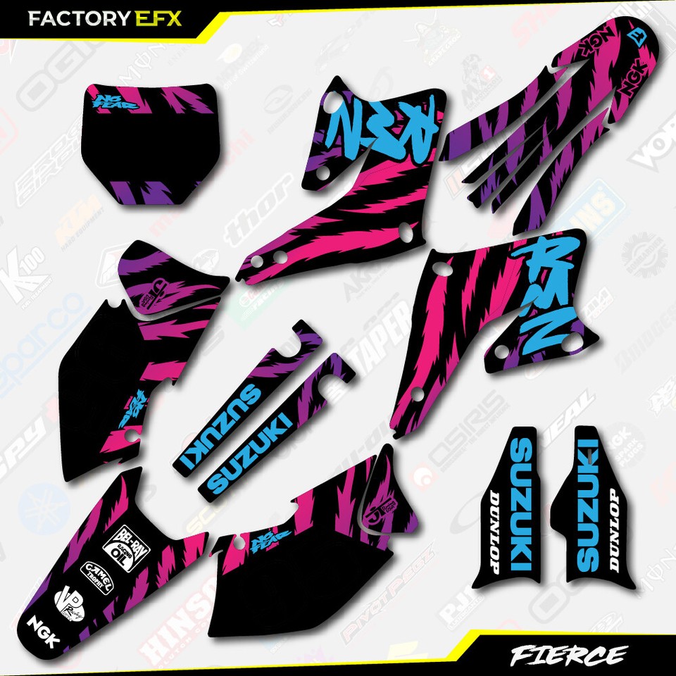 Black Blue Retro Fierce Racing Graphics Kit fits 04-06 Suzuki RMZ250 ...