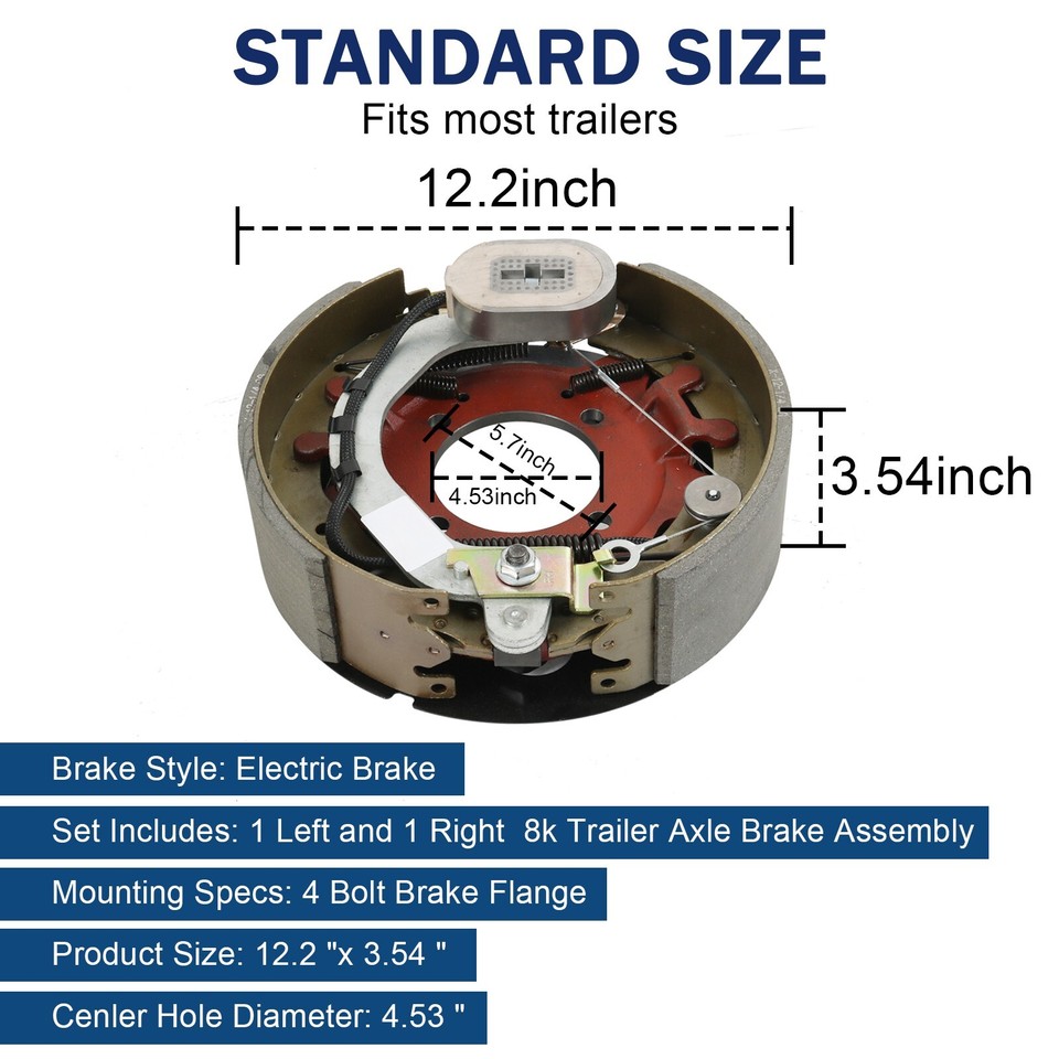 Set 12-1/4 x 3-3/8 8000 Electric Trailer Backing Plate Brake Fits ...