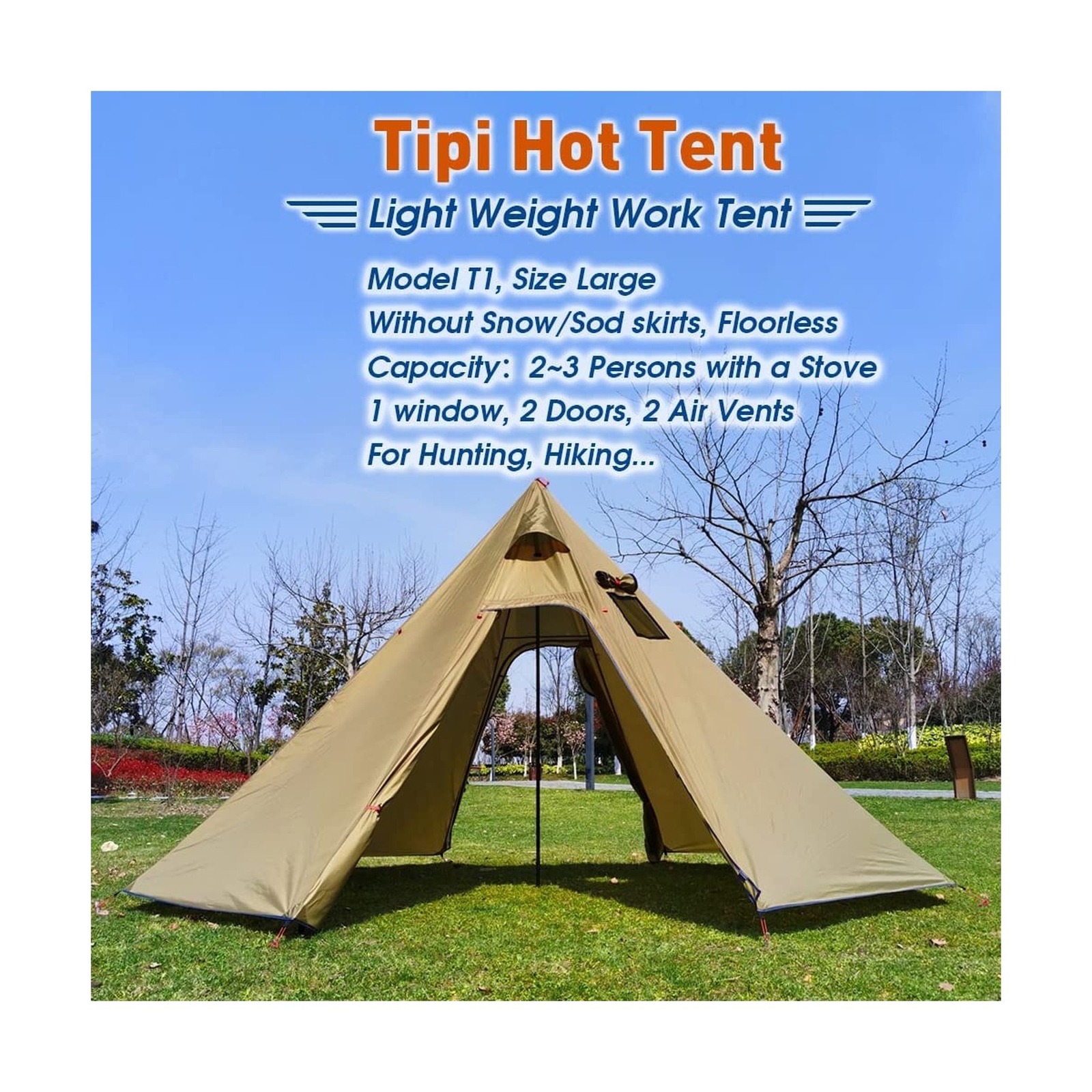 Preself T2 4 Persons 5lb Lightweight Tipi Hot Tents with Stove Jack ...