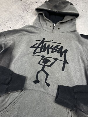 Vintage Handmade 00s Gray Stussy Sunfade Hoodie Rare Man Vintage Handmade 00s Gray Stussy Sunfade Hoodie Rare Man