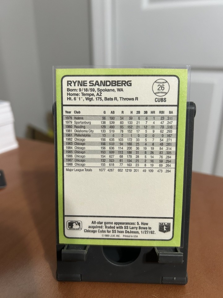 1989 Donruss Baseball's Best Ryne Sandberg Base Card #26 - Chicago Cubs ...