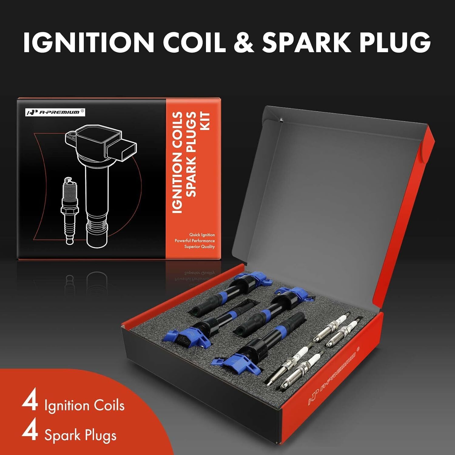 Set of 4 Ignition Coil Pack & Iridium Spark Plugs Compatible w/ Kia ...