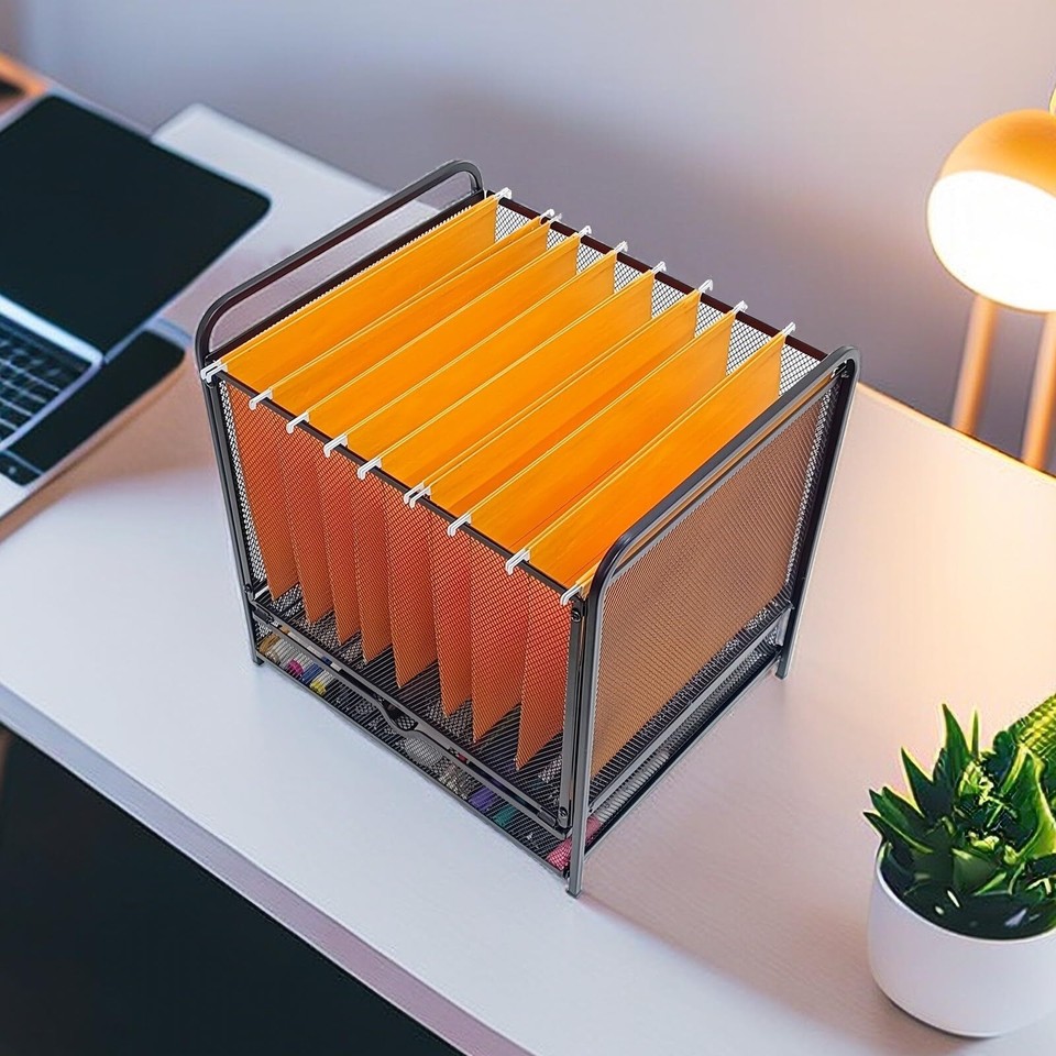 Hanging File Folder Organizer with Drawer,File Holder for Desk,Mesh ...