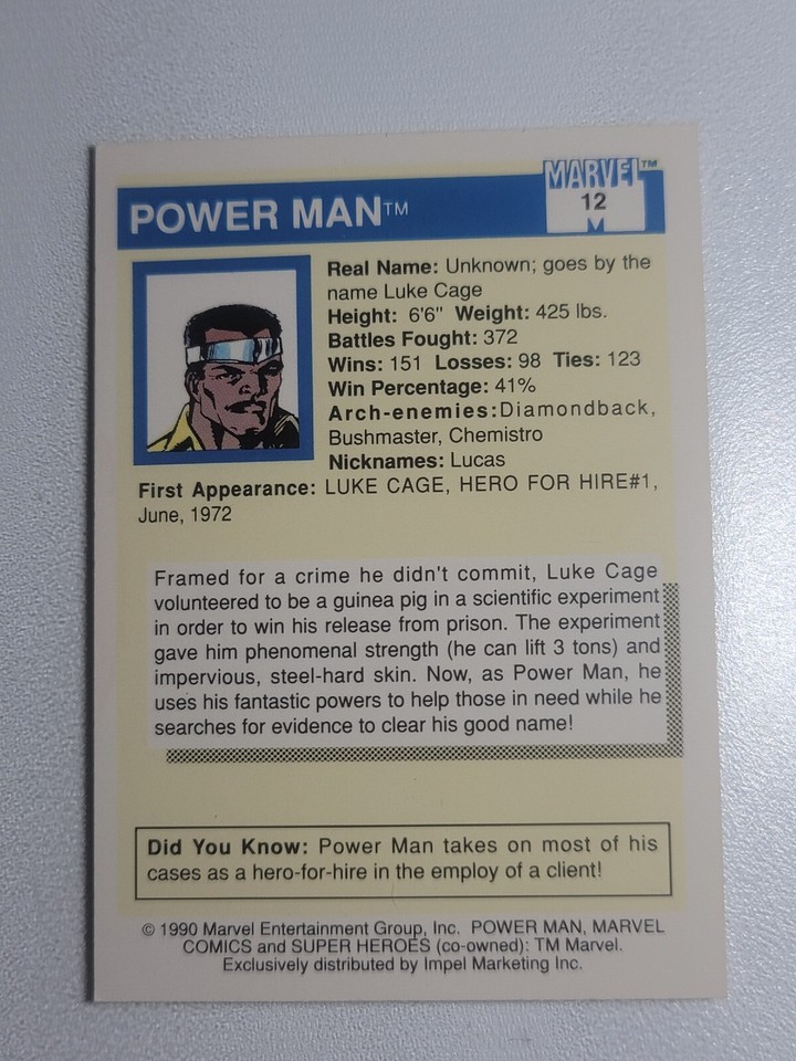 1990 Impel Marvel Universe Power Man - Super Heroes Card #12 | eBay