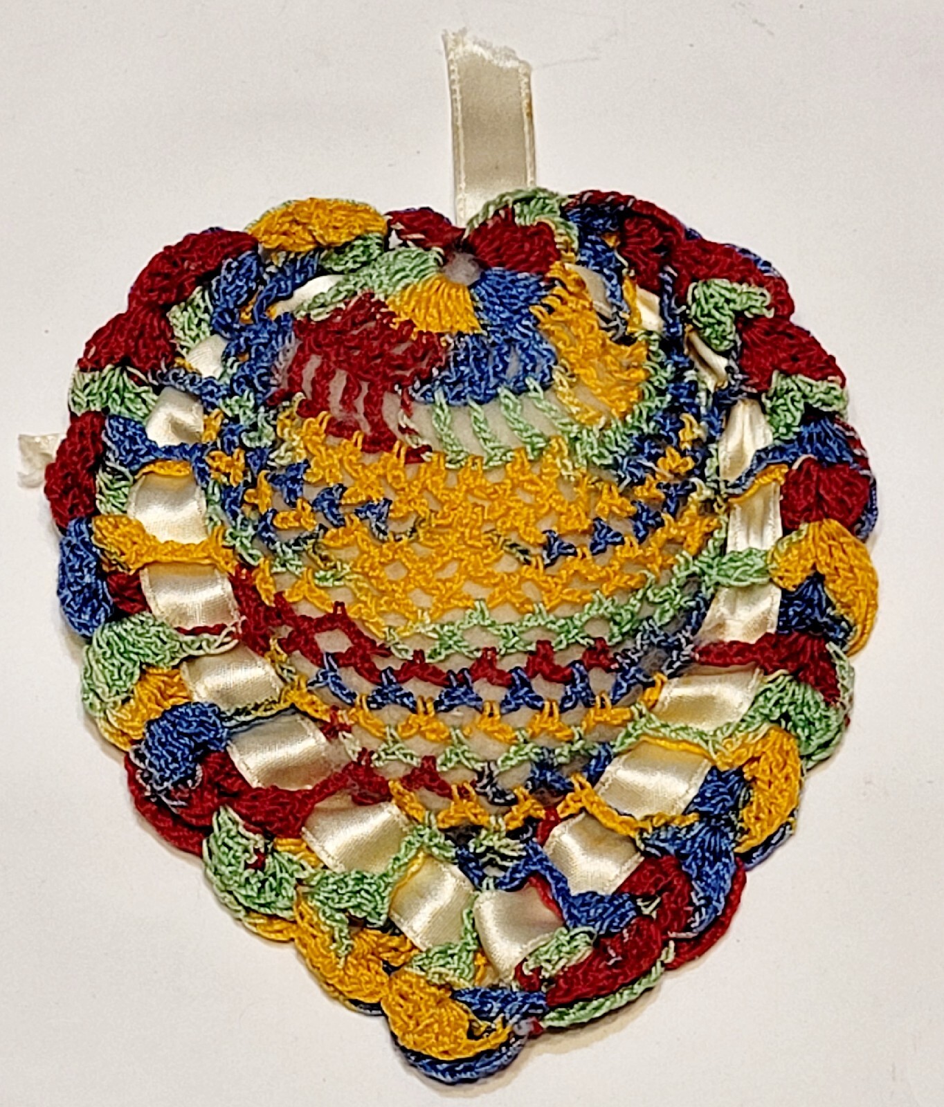 Mini Crocheted Heart Pin Cushion With Ribbon Multi Color Handmade | eBay