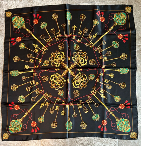 satin-like polyester scarf baroque keys design black gold red green 34 ...