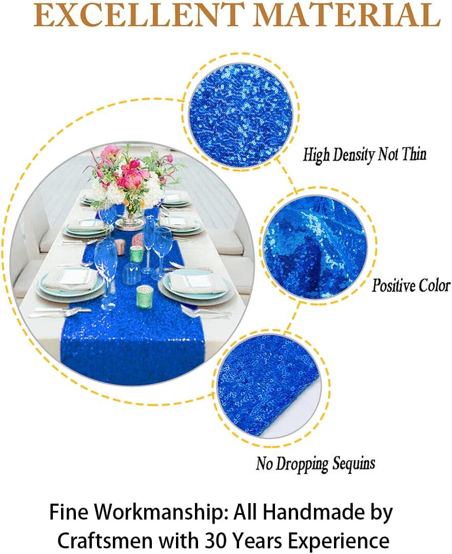 10Pc 12''x108'' Royal Blue Sequin Table Cover Runner Tablecloths for ...