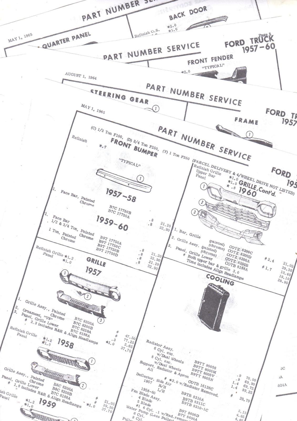1957 1958 1959 1960 FORD TRUCKS BODY PARTS & NUMBERS LIST CRASH SHEETS ...