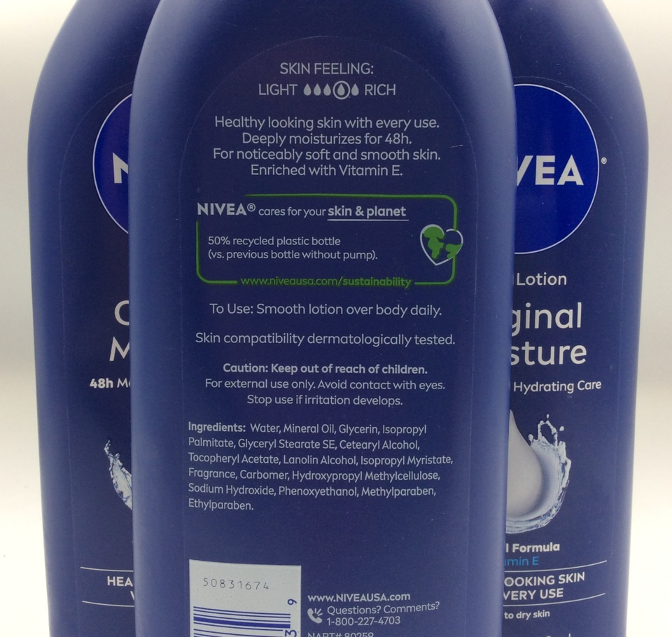 NIVEA Original Moisture Body Lotion with Vitamin E, 16.9 fl oz, PACK OF ...