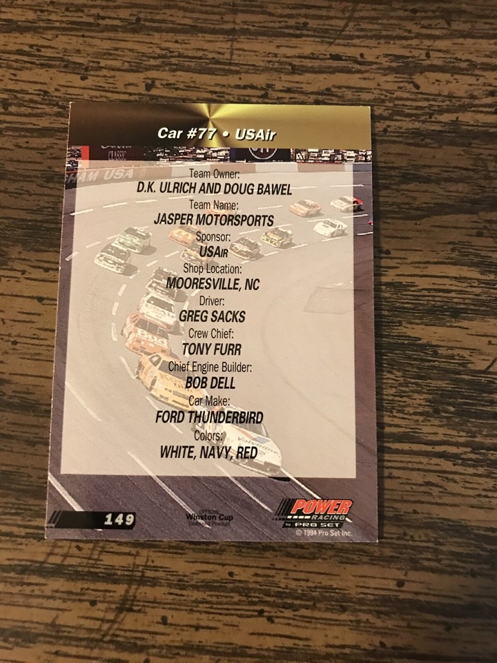 US Air Nascar #77, Driver Greg Sacks, 1994 Pro Set #149 | eBay